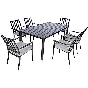 Mod Furniture Carter 7-Piece Patio Dining Set, Modern Patio Furniture, Outdoor Dining Set for 6 with All-Weather Aluminum Frames, Padded Dining Chairs, and Slat Table