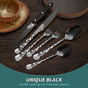 24-Piece Silverware Set with Steak Knives for 4,Unique Pattern Design，Stainless Steel Flatware Cutlery Set For Home Kitchen Restaurant Hotel, Kitchen Utensils Set, Mirror Polished, Dishwasher Safe