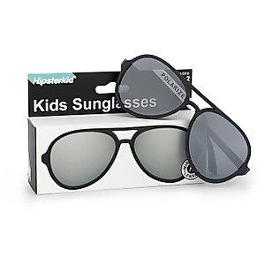 Hipsterkid Aviator Sunglasses Kids Toddler Polarized Sunglasses Shatter-Resistant Lenses Stay-On Strap 100% UV Protection Christmas Gift (Black, 0-2 Years)