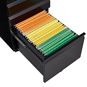FIVESHOW 3-Drawer Mobile File Cabinet with Lock, Office Storage Filing Cabinet for Legal/Letter Size, Pre-Assembled Metal File Cabinet Except Wheels Under Desk(Black) (Black)