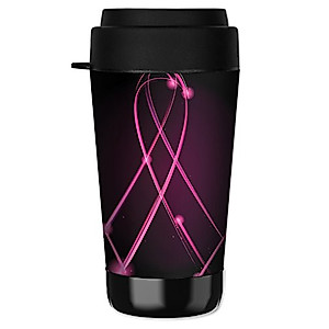 Mugzie 16 Ounce Travel Mug - Drink Cup with Removable Insulated Wetsuit Cover - Breast Cancer Awareness