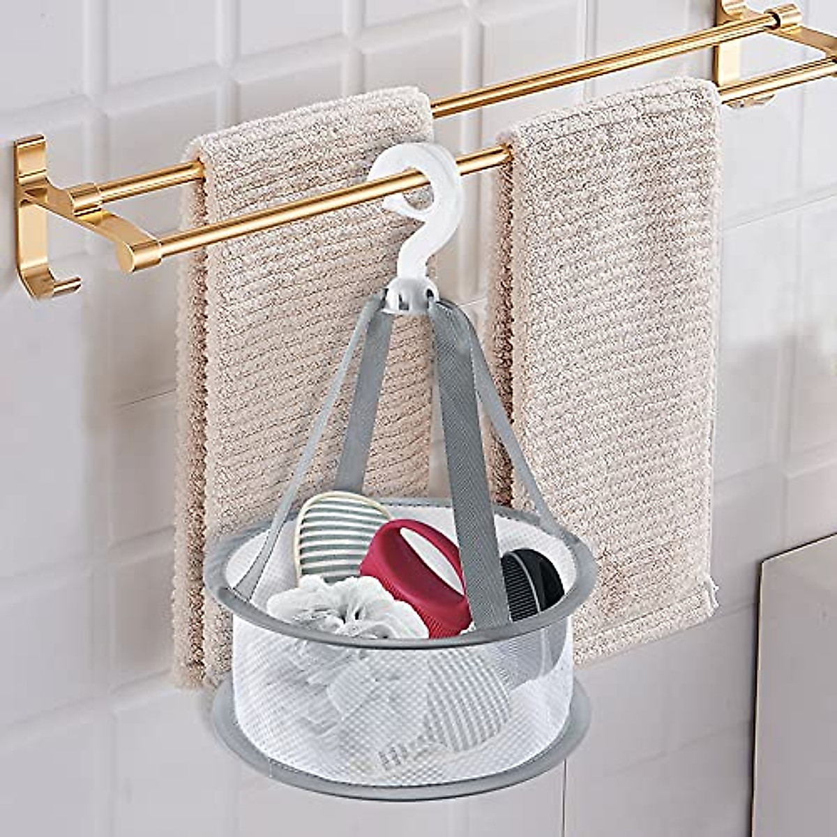 Mini Mesh Shower Dry Basket, Hanging Drying Net, Bath Organizer Storage for Makeup Brush, Beauty Sponge Blender, Windproof Airing Drip Dryer Rack for Bathroom, Laundry (Gray)