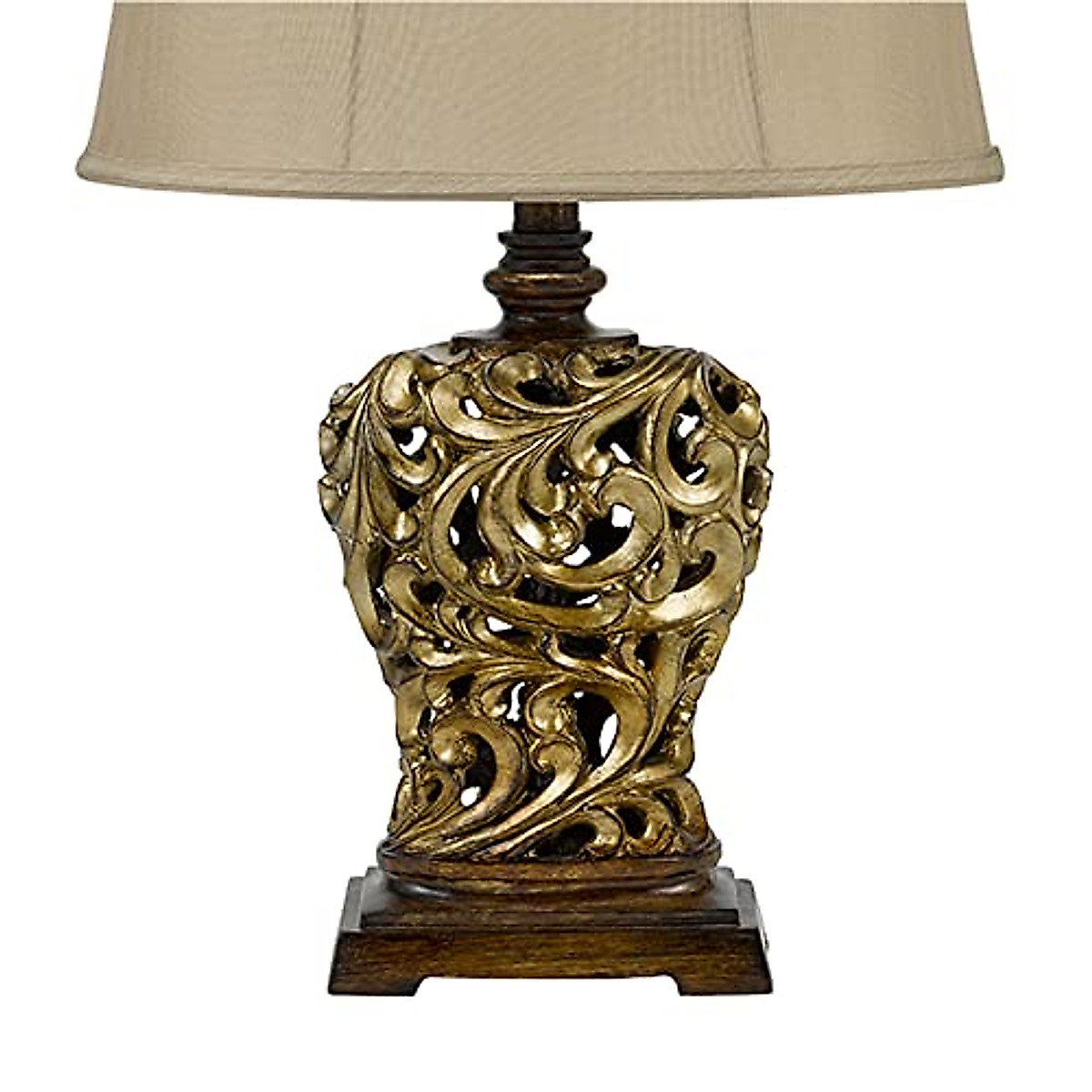 Catalina 19085-001 Traditional 3-Way Open Scroll Table Lamp and Soft Sided Shantung Shade, 28", Gold & Bronze Classic