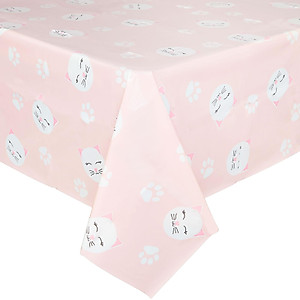 Sparkle and Bash 3 Pack Cat Themed Party Tablecloth, Plastic Kitty Birthday Table Cover Decorations (Pink, 54 x 108)