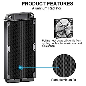 Clyxgs Water Cooling Radiator, 12 Pipe Aluminum Heat Exchanger Radiator with Fan for PC CPU Computer Water Cool System DC12V 240mm Black