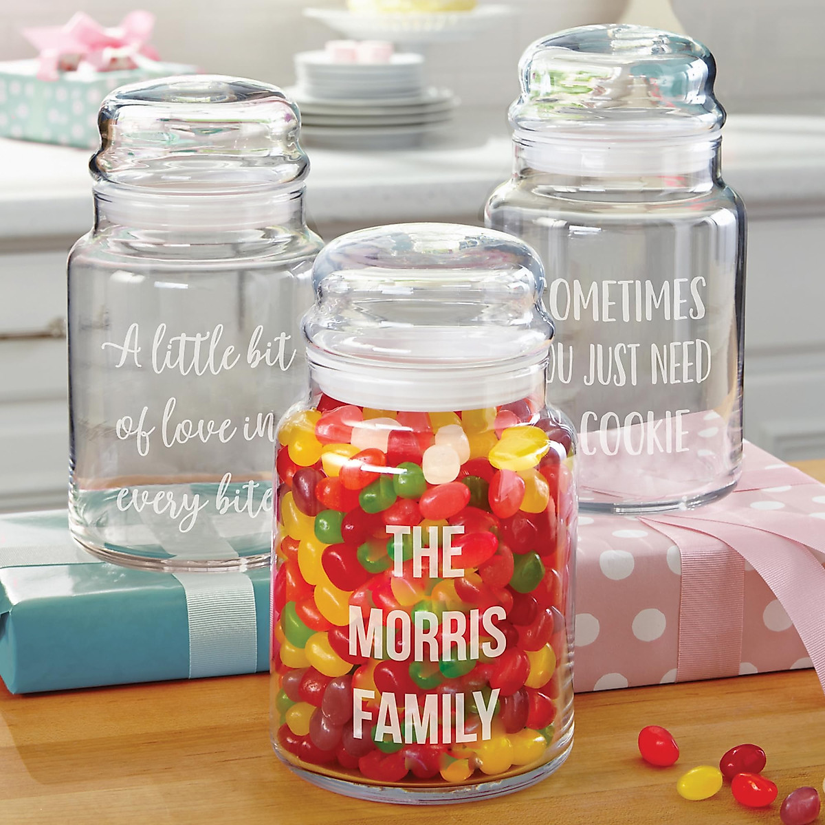 Let's Make Memories Personalized Variety Glass Candy Jars - Any Message Design, Freehand Font