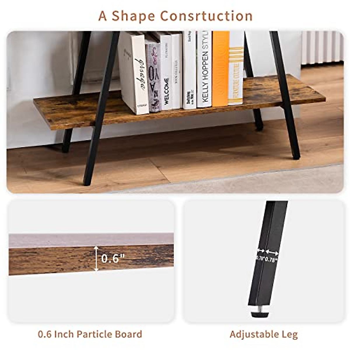 YOUDENOVA 5-Tier Ladder Bookshelf, Industrial A-Shaped Bookcase, Tall ...