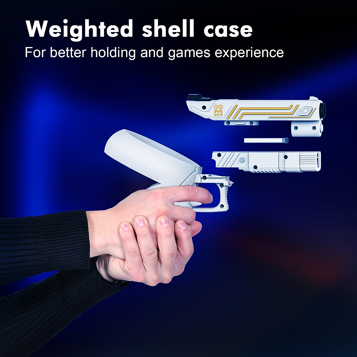 AMVR VR G-un Stock Cover Compatible with Oculus Quest 2 - Weighted Hard Grips for Meta Quest2 Controllers Enhanced FPS Games Reality Holding Feels, Anti Slip Handle Shell Case Protector