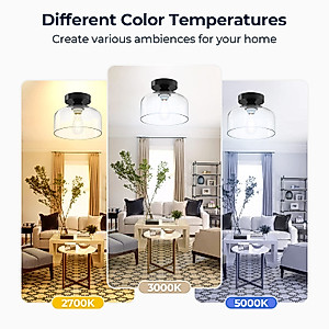 Semi Flush Mount Ceiling Light - Clear Glass Pendant Lamp Shade, Matte Black Finish, Modern Farmhouse Light Fixture for Hallway Corridor Kitchen Entryway Bedroom, Bulb Not Included