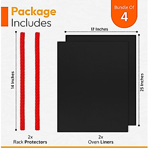 Oven Liners for Bottom of Oven (2-Pack) Bundled with Oven Rack Shields (2-Pack) - Large Oven Mat for Bottom of Oven (17"x 25") and 14" Silicone Oven Rack Protector - Reusable & Heat Resistant