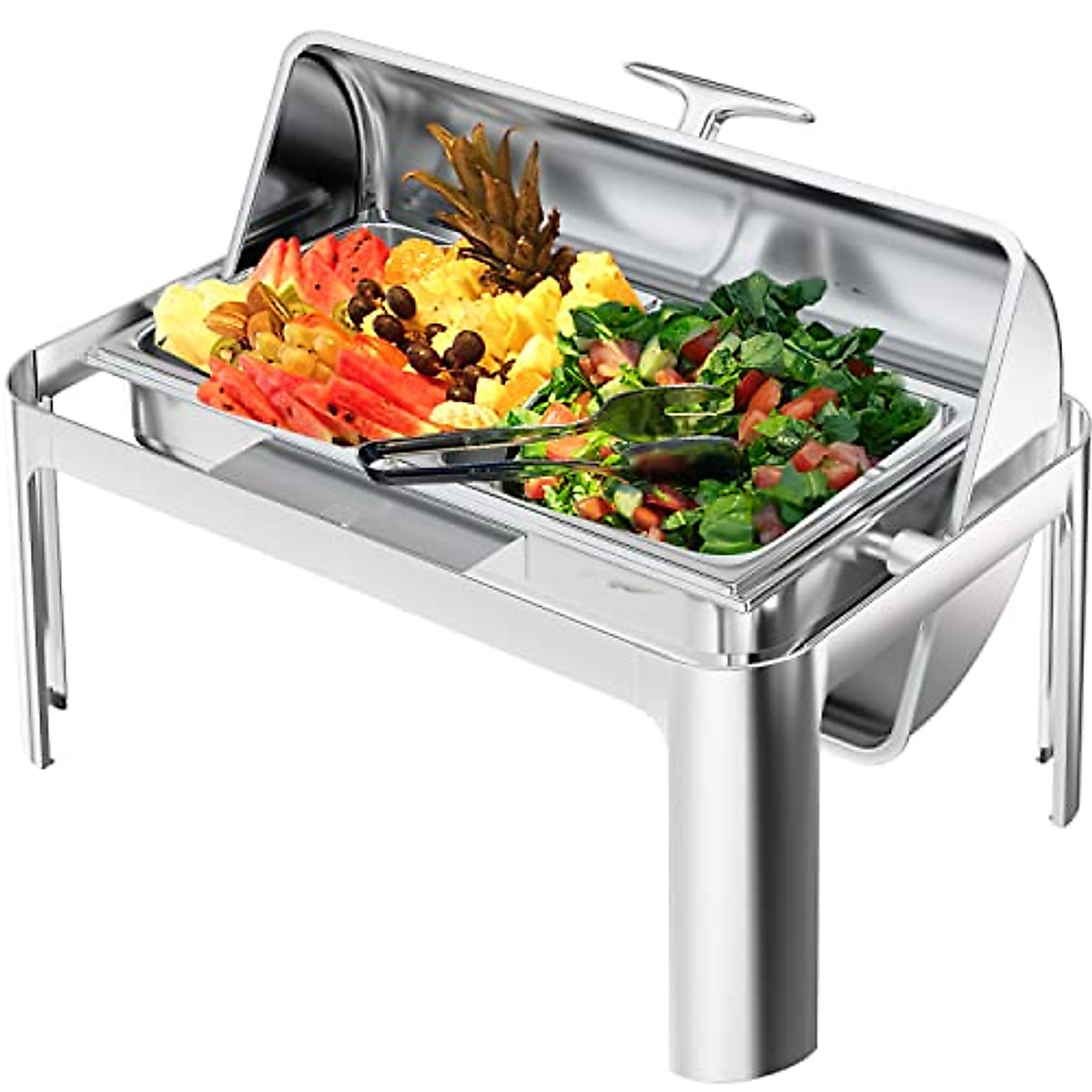 Halamine Roll Top Chafing Dish Buffet Set, 9 Qt Stainless Steel Chafer with 2 Half Size Pans Buffet Servers and Warmers Set Warming Tray for Wedding, Parties, Banquet, Catering Events, Graduation