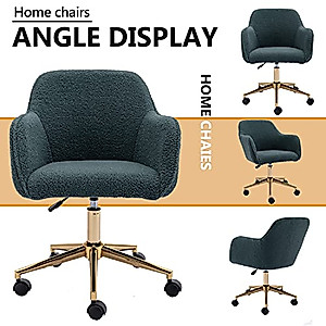 Modern Teddy Home Office Chair, Upholstered Cute Desk Chair with Gold Metal Legs, Adjustable Swivel Task Chair with Wheels, Vanity Chair for Girls Women Small Space Bedroom Study Makeup, Green