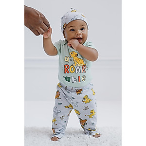 Disney Lion King Pumbaa Timon Simba Infant Baby Boys Bodysuit Pants and Hat 3 Piece Outfit Set Gray/Green 12 Months