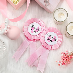 2 Pieces Daddy and Mom Be Tinplate Badge Pin Gender Reveal Button Pins New Daddy Mom Gifts for Baby Shower Party Celebration (Pink)