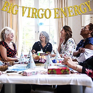 Big Virgo Energy Banner, Virgo Aug/Sept. Birthday Party Decor - 12 Constellation Theme Birthday Party Decorations Supplies, Gold Glitter