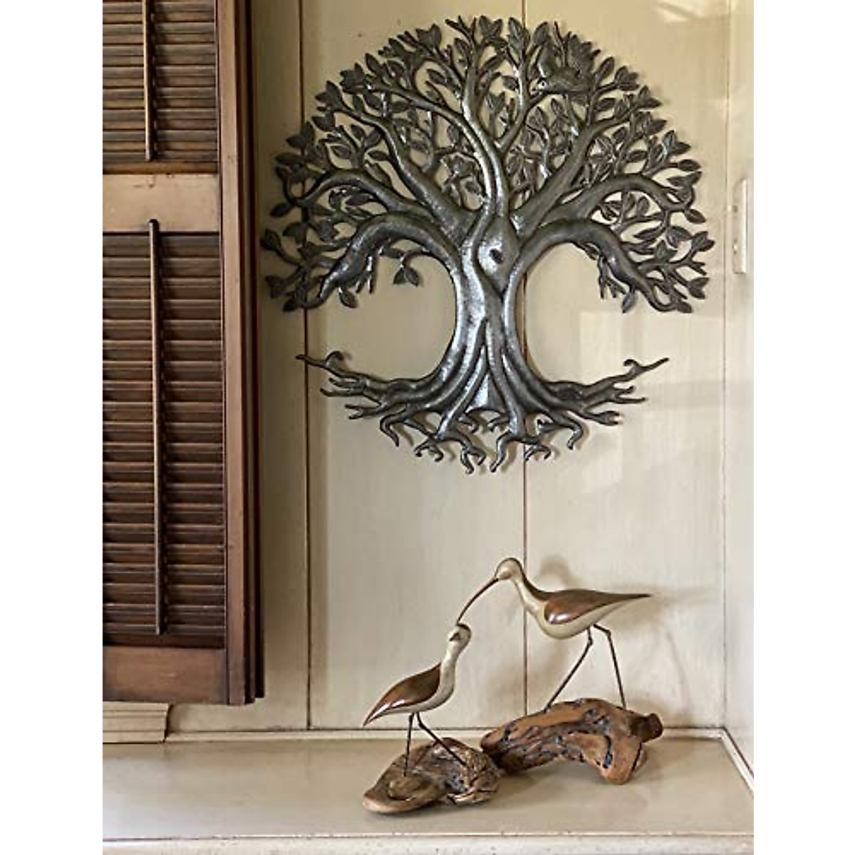 Tree of Life, Garden Metal Plaque, Indoor and Outdoor Wall Décor 23 Inches Round Haitian Art