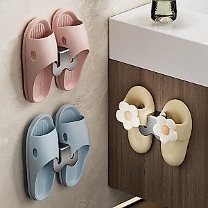 CYCOOPE 4PCS Wall Mounted Slippers Rack, No Punch Slipper Rack Waterproof Space-Saving Slipper Hanger for Bathroom Kitchen