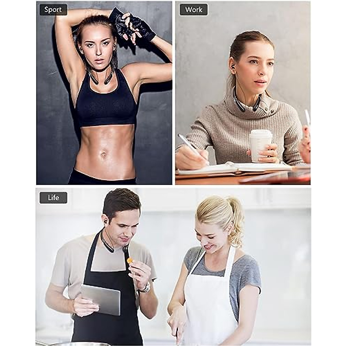 Gardway Neckband Bluetooth Headphones,Bluetooth 5.0 Wireless Headphones with Retractable Earbuds,CVC 8.0 Noise Cancelling Stereo Headset Call Vibrate Alert Earphones with Mic (Black)