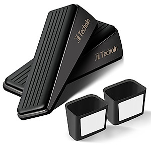 Techoln Heavy Duty Door Stopper, Rubber Wedge,304 Stainless Steel Security Door Stops,Suitable for All Floor Surfaces, with Hangers for Easy Storage (2, Black)