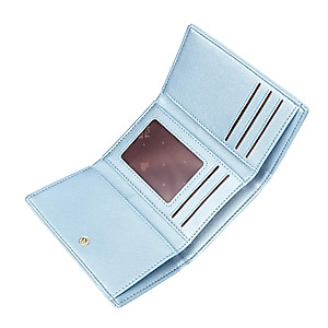 Women Short Small trifold Wallet Leather Changes ID Coin Cards Wallet, Sky Blue