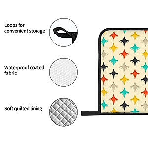 Modern Atomic Stars Retro Colors Oven Mitts and Pot Holders 4pcs Sets，Funny Kitchen High Heat Resistant Oven Mitts，with Oven Gloves and Hot Pads Pot Holders for Baking Cooking BBQ Grilling