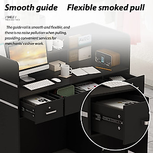 AGOTENI Reception Desk Reception Stations with Open Shelf & Drawers, Wooden Counter Desk with Lockable Drawer for Office Reception Room (Black)