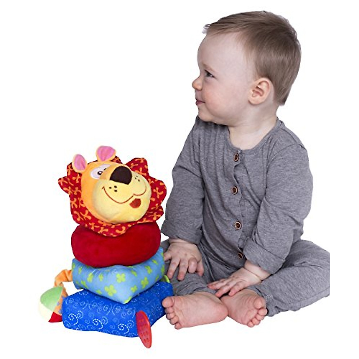 Nuby Build a Buddy- Plush Ring Stacker, Lion