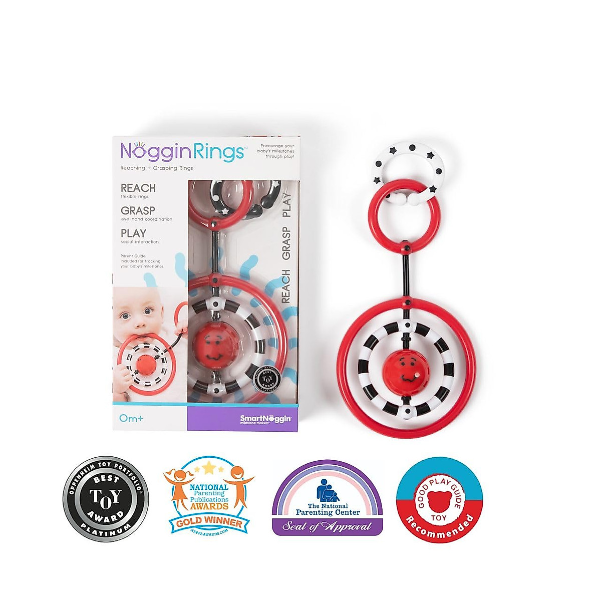 SmartNoggin NogginRings Reaching & Grasping Play Toy - Encourages Baby’s Developmental Milestones Through Play - Sensory Toy for Babies, Ages 0-12 Months
