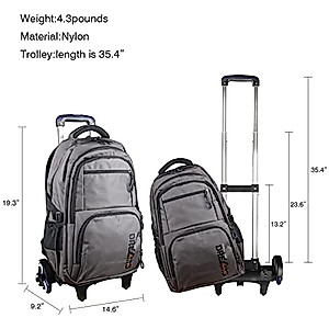 VILINKOU Rolling Backpack with Wheels Backpacks on Wheels for Boy and Girl, 18 inch Wheeled Backpack for School, Travel (Grey)