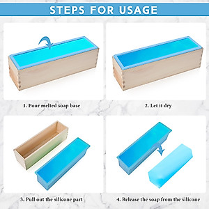 Ziliny 4 Pcs Flexible Rectangular Soap Mold Silicone Molds with Wood Box Soap Loaf Making Supplies DIY Tool for Making Craft(Purple, Green, Blue, Pink)