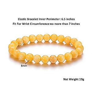 Jovivi Natural Citrine Bracelet - Semi Precious Round Stone Beads Stretch Bracelet - 8mm Handmade Gemstone Beaded Healing Crystals Bracelet for Women Men 6.5"