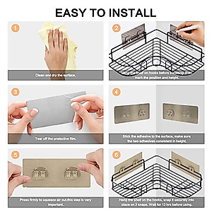 Shower Caddy Corner Shelf Organizer 2 PACK With 8 Pack Powerful Adhesive Hooks Wall Mounted Rust Proof Shower Rack No Drilling Corner Shower Shelf For Bathroom Storage Bathtub Accessories Black…