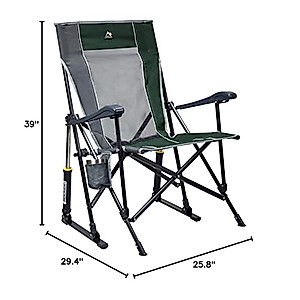 GCI Outdoor Roadtrip Rocker Collapsible Rocking Chair & Outdoor Camping Chair, Green/Grey