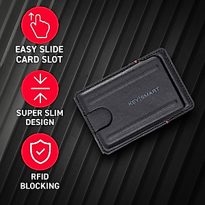 KeySmart Minimalist Wallet For Men - Credit Card Holder & RFID Blocking Wallet For Men - TecTuff Leather Easy Slide Slots - Compact & Lightweight Front Pocket Wallet 5 Card Capacity + Cash