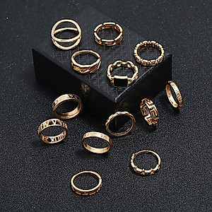 YOOESTORES82 Boho Knuckle Stackable Ring Set for Women,Vintage Gold Silver Rings Set Stacking Rings Set Star Moon Bulk Multiple Pack Midi Finger Rings (B)