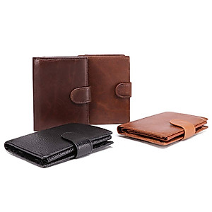 BRASS TACKS Leathercraft Vintage Handmade Full Leather Vertical Tri-Fold Wallet for Men Women RFID Blocking Small Multi Card Case Wallet (Black)