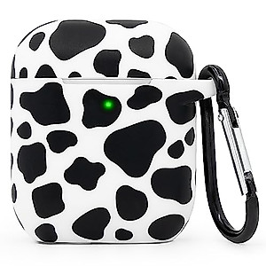 Mouzor Cute Airpods Case, Cow Print Airpods 2 Case, Cow Pattern Funny Cartoon Animals Soft Silicone Shockproof Charging Case Cover with Carabiner for Airpods 1st Generation, Airpods 2nd Generation