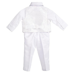 Lito Angels Baby Boys White Suit Christening Clothing Baptism Outfits with Bonnet Long Sleeve Floral Size 9-12 Months