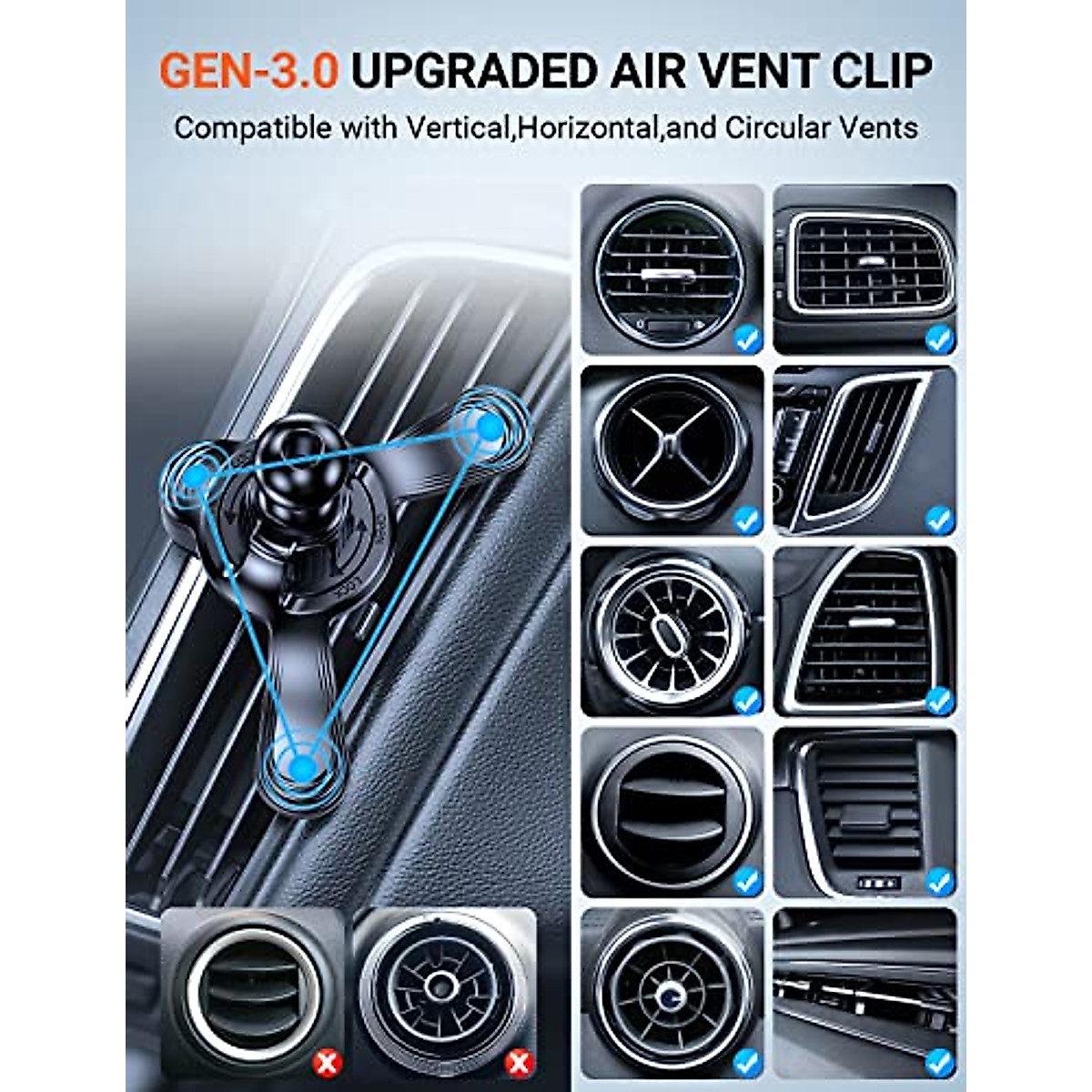 TORRAS Phone Holder for Car [Vertical & Circle Vent Friendly] Universal Stable Car Phone Mount Air Vent Holder Cradle Case Friendly (Clip)