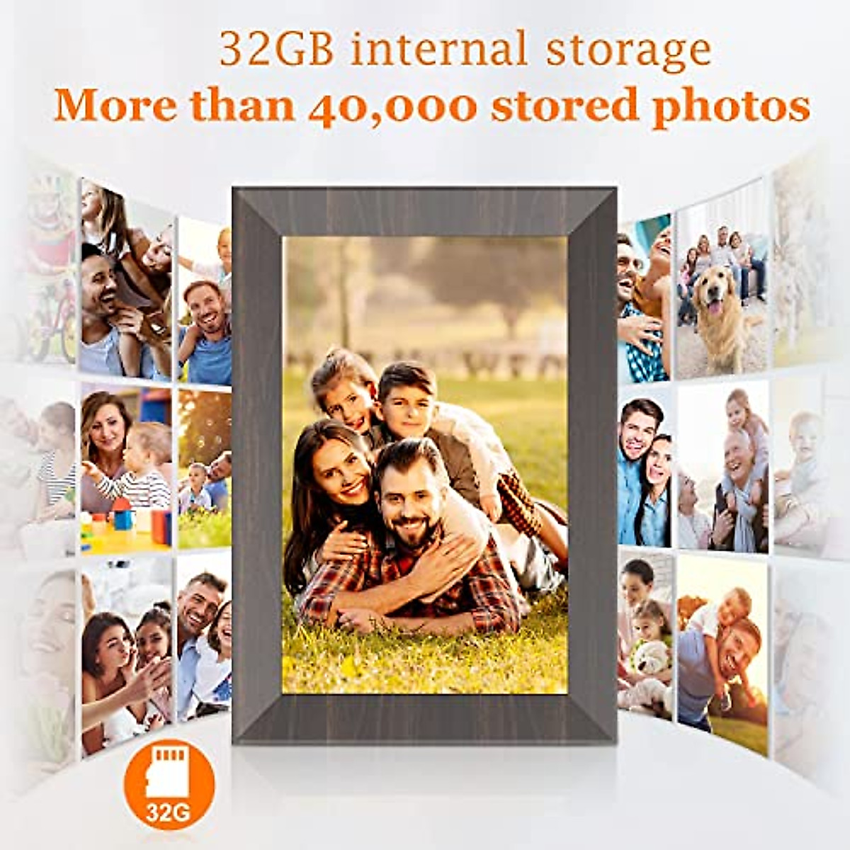 Digital Picture Frame 10.1 inch Frameo WiFi Digital Frame Electronic Picture Frame Wood Frames HD IPS 32GB Memory, Automatic Rotation Slide Show Adjustable Brightness, iOS and Android App