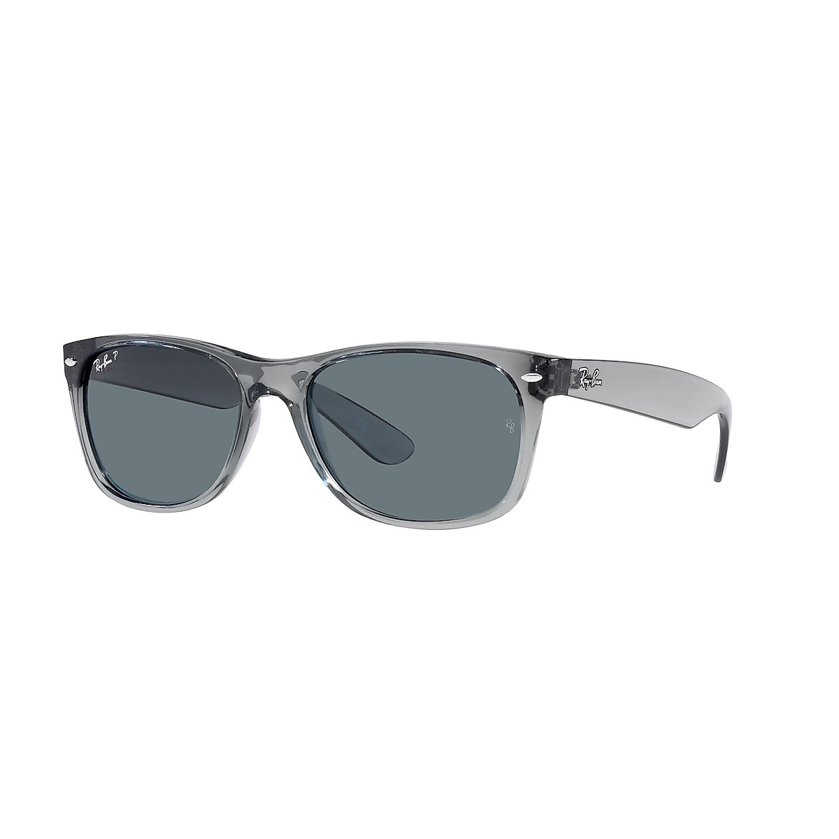 Ray-Ban RB2132 New Wayfarer Square Sunglasses, Transparent Grey/Dark Blue Polarized, 58 mm
