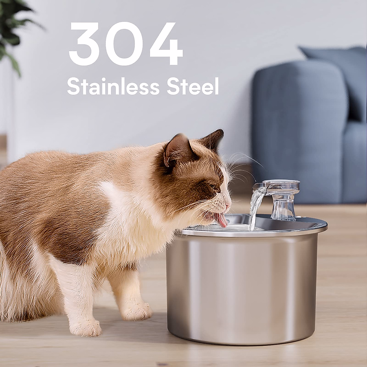 MEGADOO Cat Water Fountain Stainless Steel, 2.0L/67oz Pet Drinking Fountains, Automatic Cat Fountain with Quiet Pump, Dishwasher Safe Design, Suitable for Multiple Pets