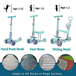 SZNWJ ygqtbc 5-in-1 | 3 Wheels Kick Scooter with Removable Seat for Kids & Toddlers, Flashing Wheels, Best Gift for Boys Girls Age Over 3 Years Old（3-8） (Color : Pink)