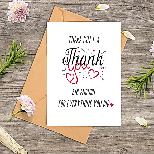 TRIDECOR Thank you Card with Envelope, Simple Cute Single Thankful Card, Grateful Gratitude Card - Folded 5"x7" Card for Him, Her, Teacher, Boss, Doctor, Mom, Dad, Coworker, Bridesmaids, Groomsmen