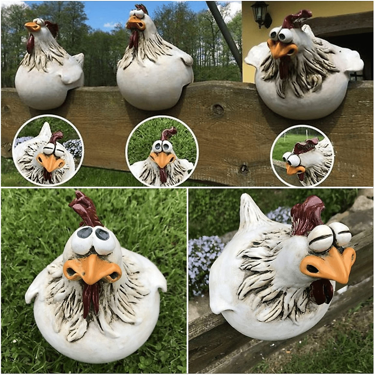 Euiroet Funny Farm Chickens Statues,Cute Chicken Fence Decoration,Resin Chickens Decor,Outdoor Real Animal Statue,Chicken Sculpture,Perfect for Home Garden Stairs,Farm,Patio,Backyard