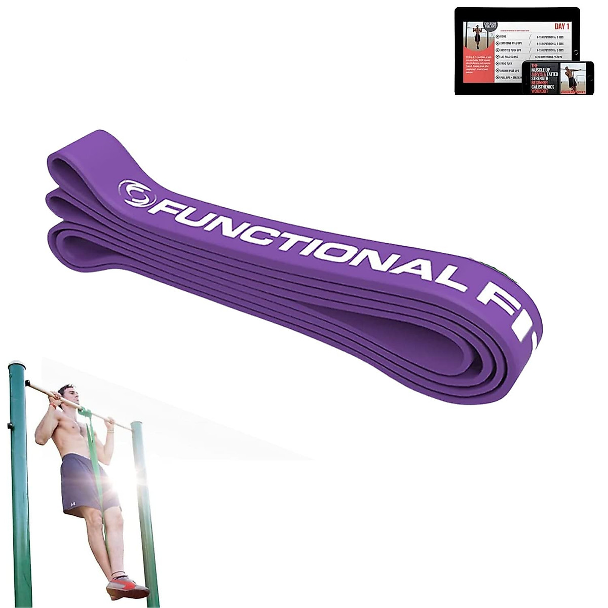 Functional Fitness Pull Up Assist Resistance Bands | Heavy Duty Exercise Bands for Powerlifting, Mobility, and Stretching | Travel Friendly Resistance Bands for Workout (Purple, Pink)