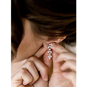 SWEETV Cubic Zirconia Wedding Earrings for Brides Bridesmaids, Elegant Marquise Bridal Dangling Earrings, Crystal Drop earrings for Women Jewelry Gifts, Silver