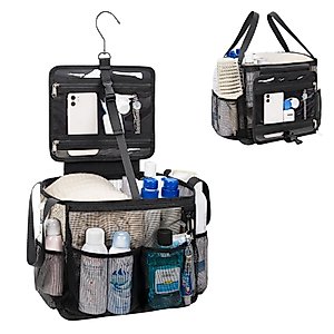 CUBETASTIC Mesh Shower Caddy Portable, Quick Dry Hanging Toiletry Bag for College Dorm Essentials with 4 Pockets/Divider/Plastic Bottom, Travel Tote Bag for Camping, Bathroom, Beach, Swimming, Gym