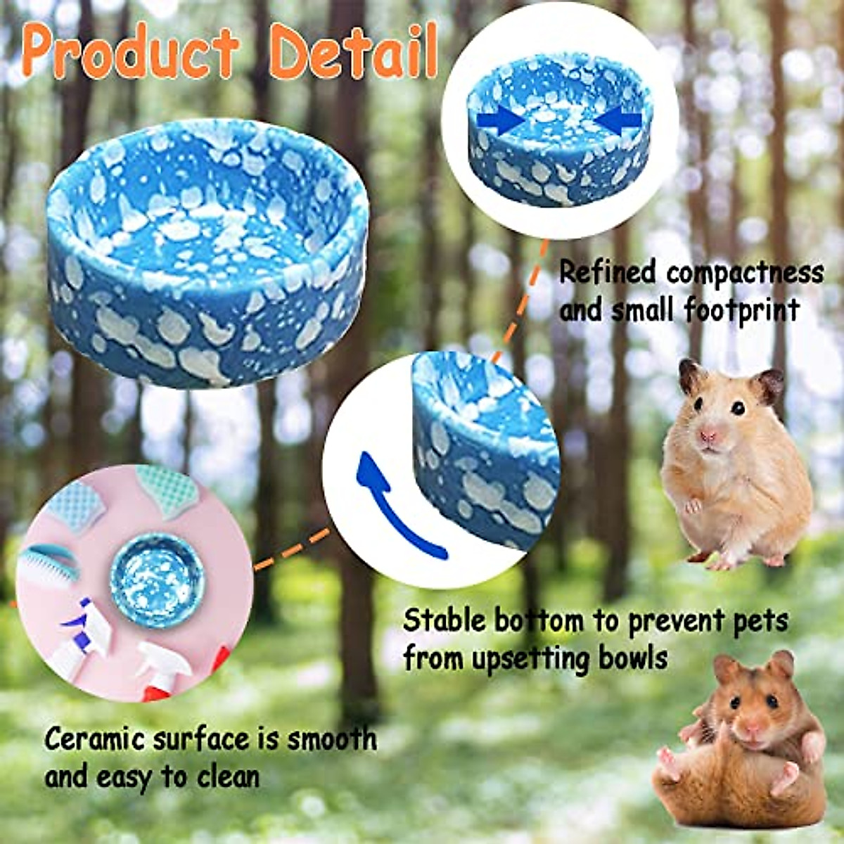 kathson 2 Pcs Hamster Food Bowl Guinea Pig Ceramic Water Bowl Small Animal Feeding Dish for Dwarf Hamster Gerbil Syrian Ferret Hedgehog Chinchilla Bunny (Blue)…