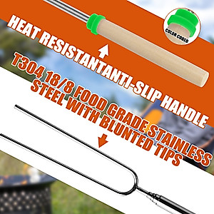 Briout Extendable Stainless Steel Roasting Sticks - Smores Sticks for Fire Pit Long 32 Inch, Smore Skewers Hot Dog Fork Campfire Accessories, Camping Essentials for S'mores - 10 Pack